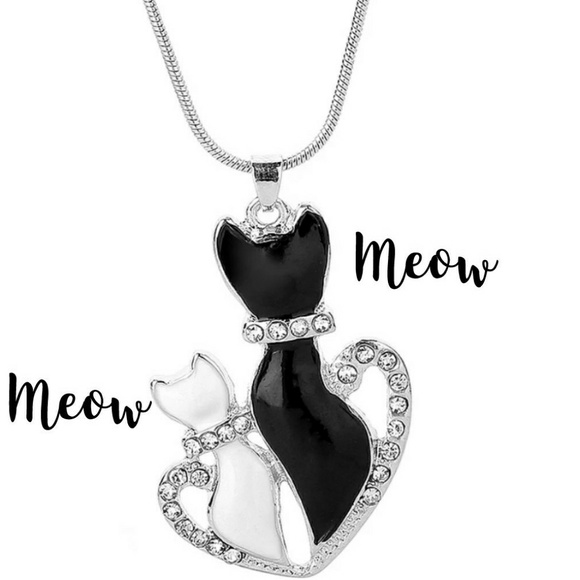 Jewelry | New Black And White Cats Necklace With Rhinestones | Poshmark